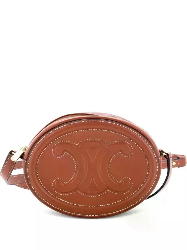Celine Triomphe Oval Leather Mini Crossbody Bag - Brown