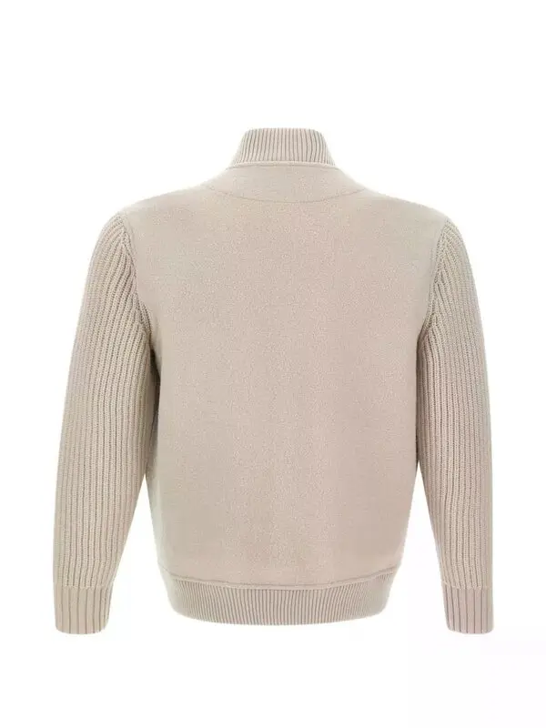Eleventy Cable-knit Sleeve Zip-up Bomber Jacket
