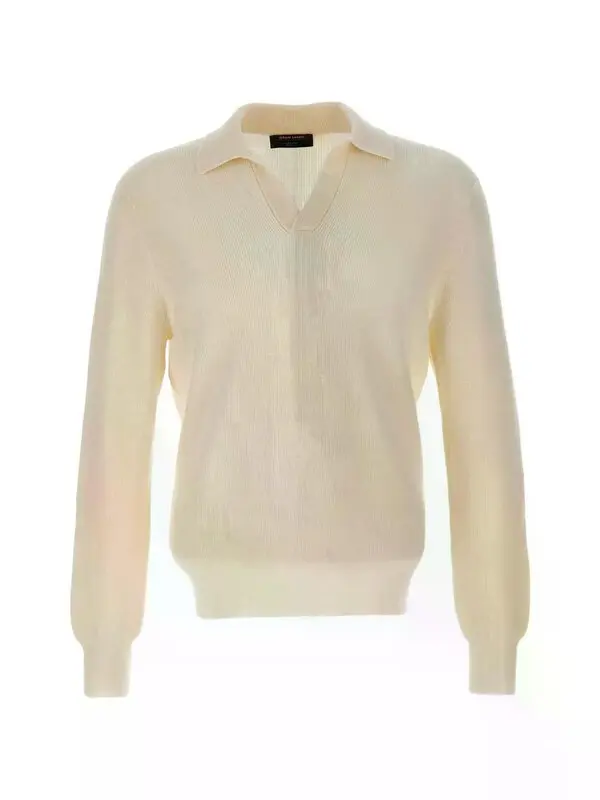 GRAN SASSO Ribbed Knit Virgin Wool Polo Collar Sweater
