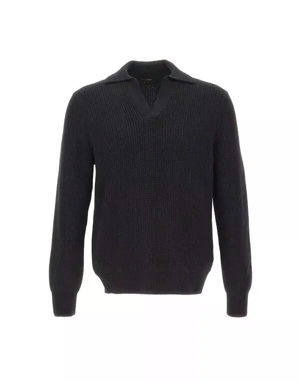 GRAN SASSO Ribbed-knit Open Collar Polo Shirt