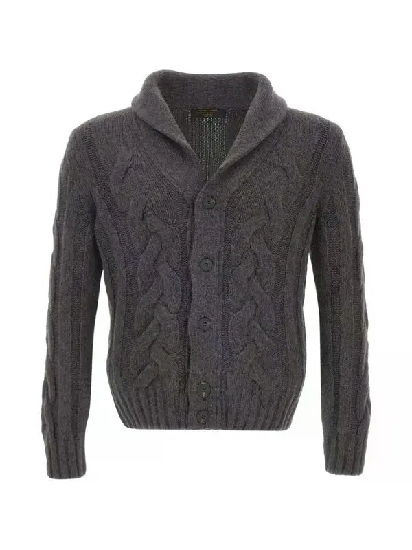 GRAN SASSO Shawl-collar Cable-knit Sweater
