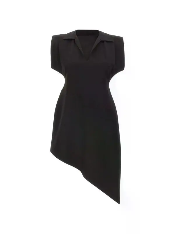 KAOS Asymmetric Padded-shoulder Midi Dress - Black