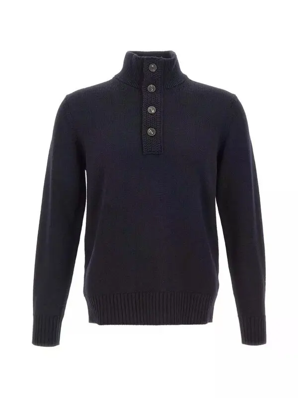 KANGRA Ribbed Knit Buttoned Collar Sweater