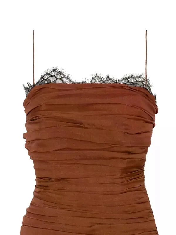Raquel Diniz Ambra P Lace-trim Ruched Mini Dress - Brown
