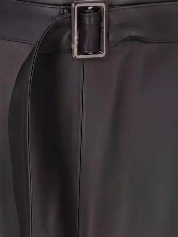 Isaia Belted Leather A-line Skirt