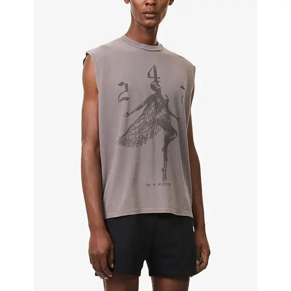 247 BY REPRESENT Fallen Angel Graphic Print Cotton-jersey Tank Top