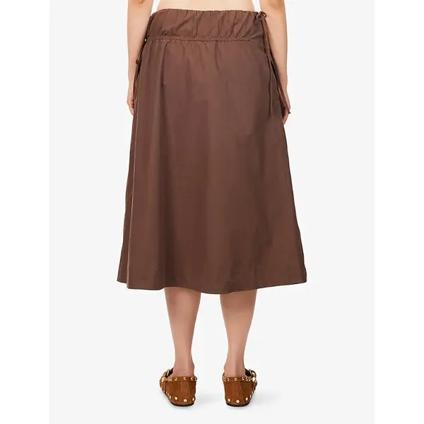 DAMSON MADDER Cotton Midi Skirt With Adjustable Waist - Choc