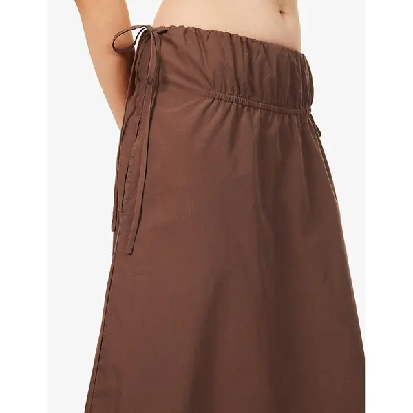 DAMSON MADDER Cotton Midi Skirt With Adjustable Waist - Choc