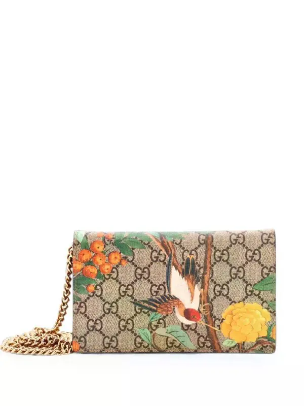 Gucci Tian Print Gg Coated Canvas Chain Wallet Crossbody Bag - Brown