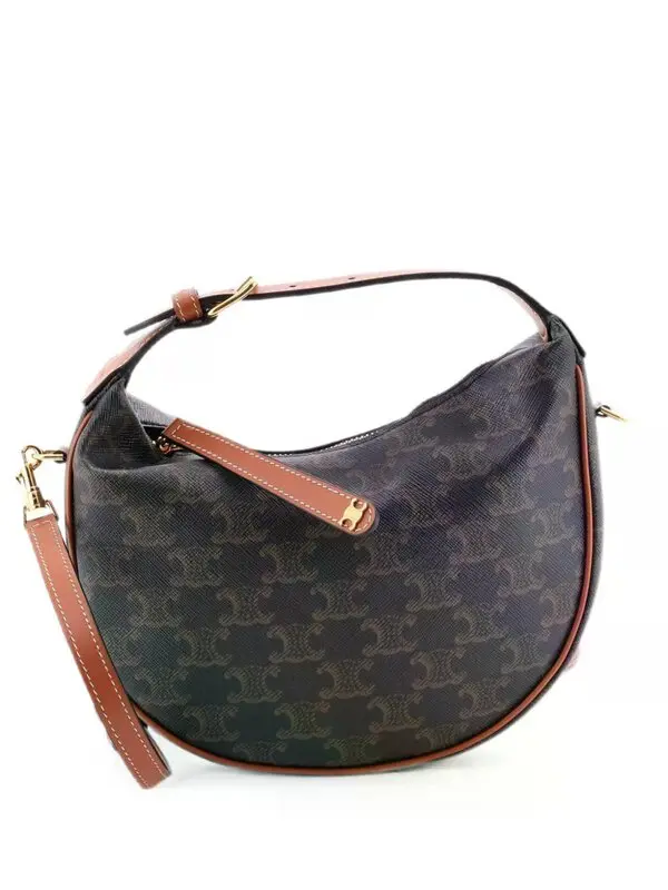 Celine Lulu Bag Triomphe Coated Canvas Teen Hobo Bag - Brown