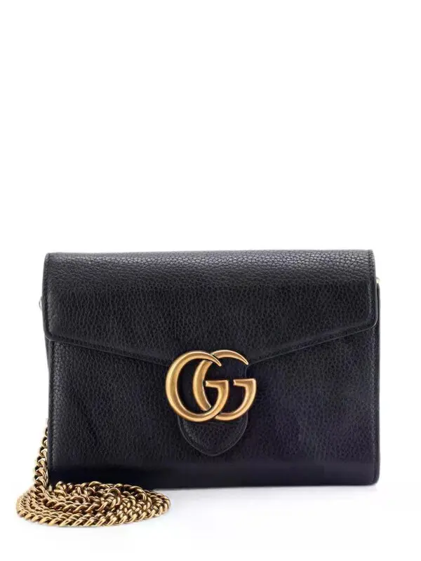 Gucci Gg Marmont Chain Wallet Mini Clutch Bag - Black