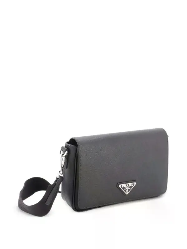 Prada Saffiano Leather Flap Messenger Bag - Black