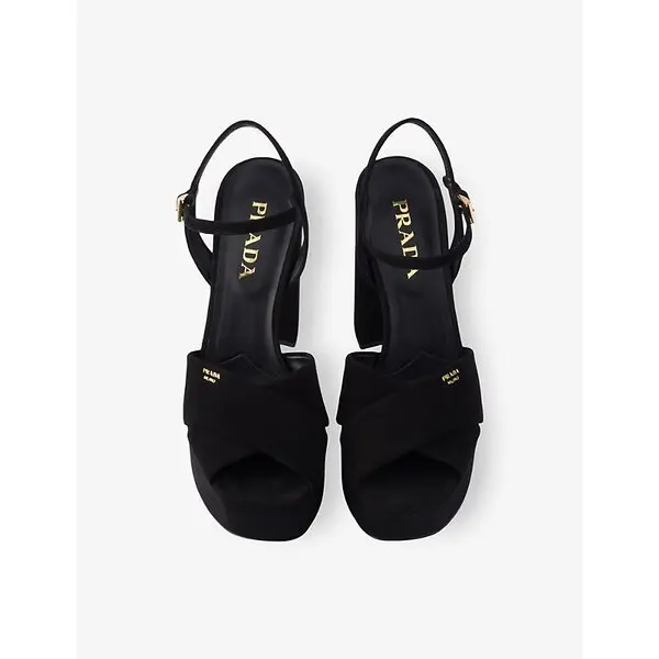 Prada Criss-cross Suede Heeled Platform Sandals - Black
