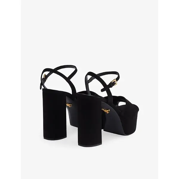 Prada Criss-cross Suede Heeled Platform Sandals - Black