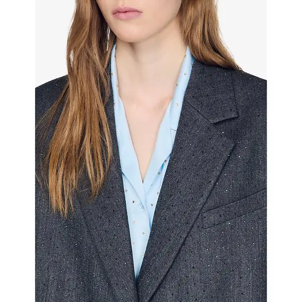Sandro Rhinestone Long Wool Coat