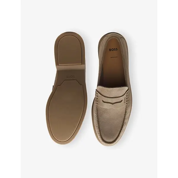 BOSS Logo Penny Trim Suede Loafers