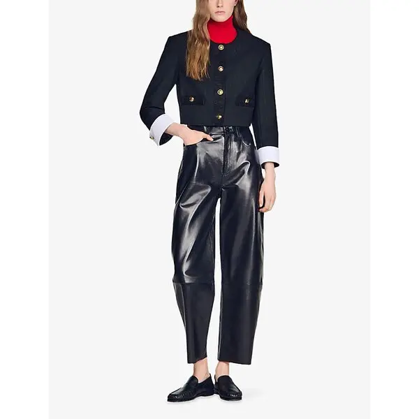 Sandro Cropped Stripe Wool Jacket