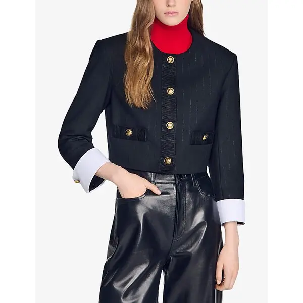 Sandro Cropped Stripe Wool Jacket