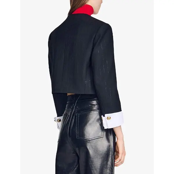 Sandro Cropped Stripe Wool Jacket