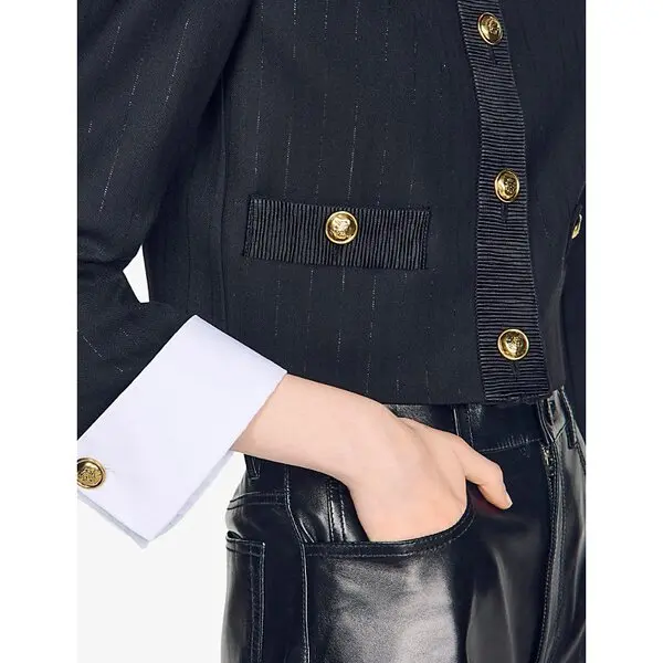 Sandro Cropped Stripe Wool Jacket