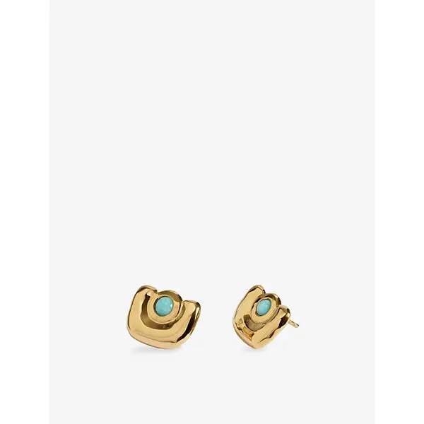 Monica Vinader Amaia Gemstone Stud Earrings In Yellow Vermeil And Amazonite