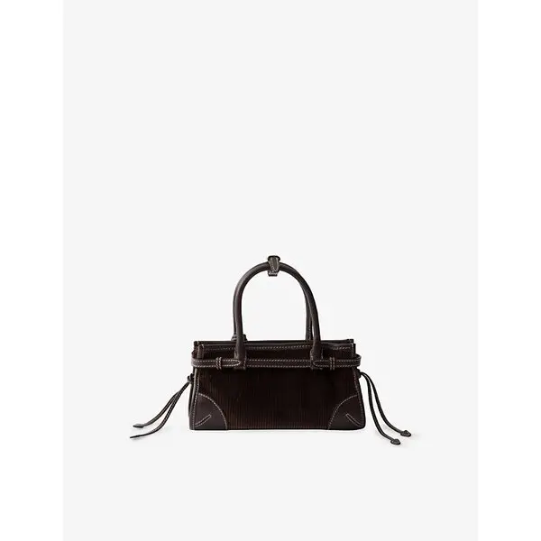 Prada Corduroy And Leather Top Handle Bag - Brown