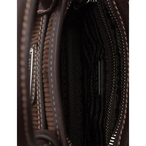Prada Corduroy And Leather Top Handle Bag - Brown