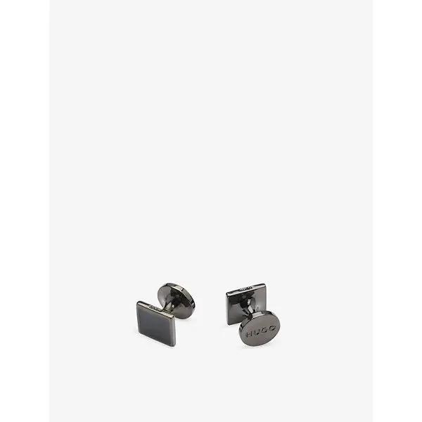 Hugo Square Branded Metal Cufflinks - Black