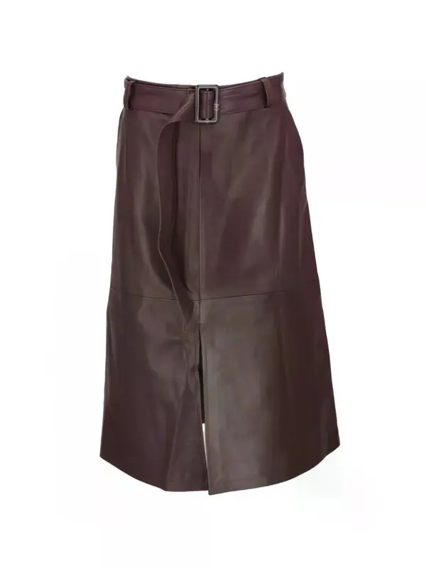 Isaia Belted Front-slit A-line Midi Skirt - Red