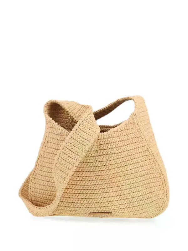 Prada Logo-embroidered Raffia Shoulder Bag
