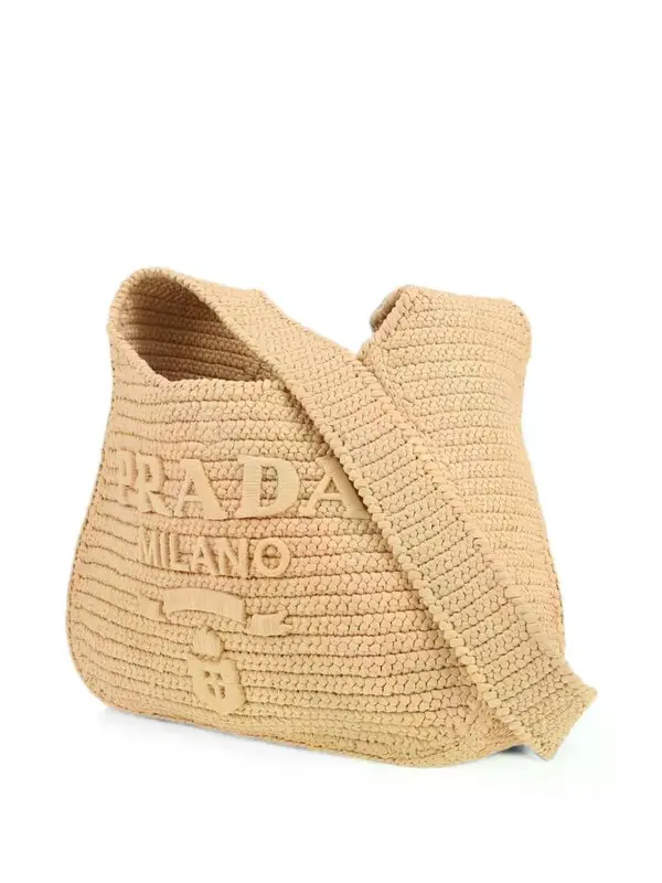 Prada Logo-embroidered Raffia Shoulder Bag