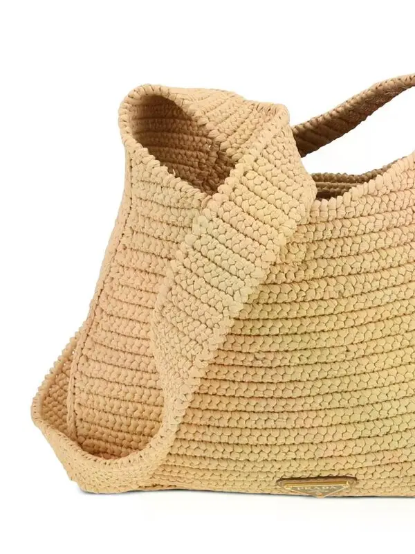 Prada Logo-embroidered Raffia Shoulder Bag