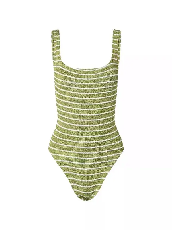 Hunza G Striped Crinkle-effect Swimsuit - Green