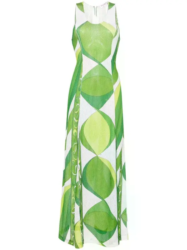 Emilio Pucci Flared Mesh Maxi Dress - Green