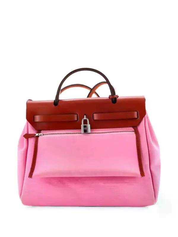 Hermès Herbag Zip Leather And Toile 31 Shoulder Bag - Pink