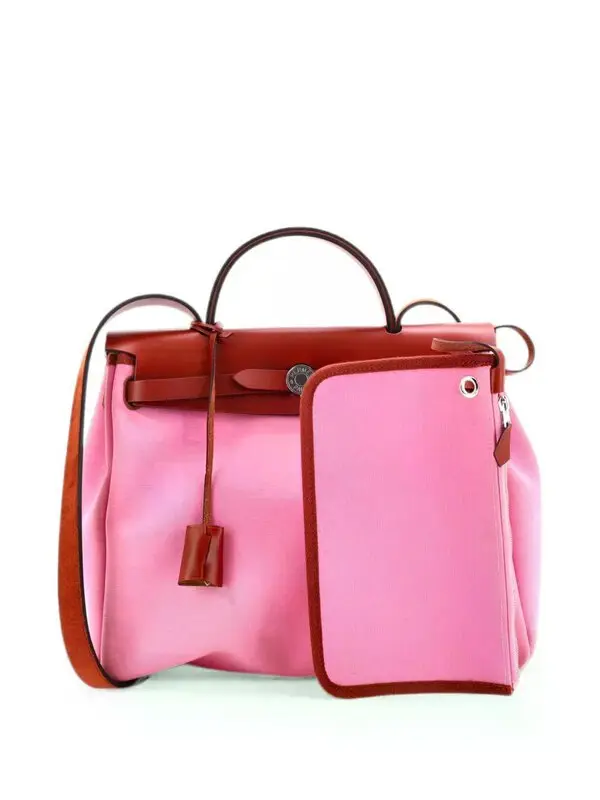 Hermès Herbag Zip Leather And Toile 31 Shoulder Bag - Pink