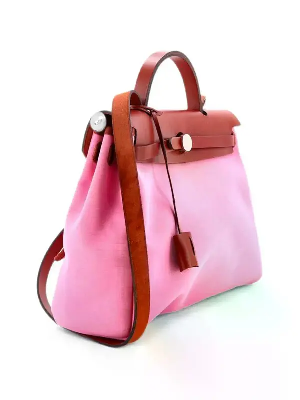 Hermès Herbag Zip Leather And Toile 31 Shoulder Bag - Pink