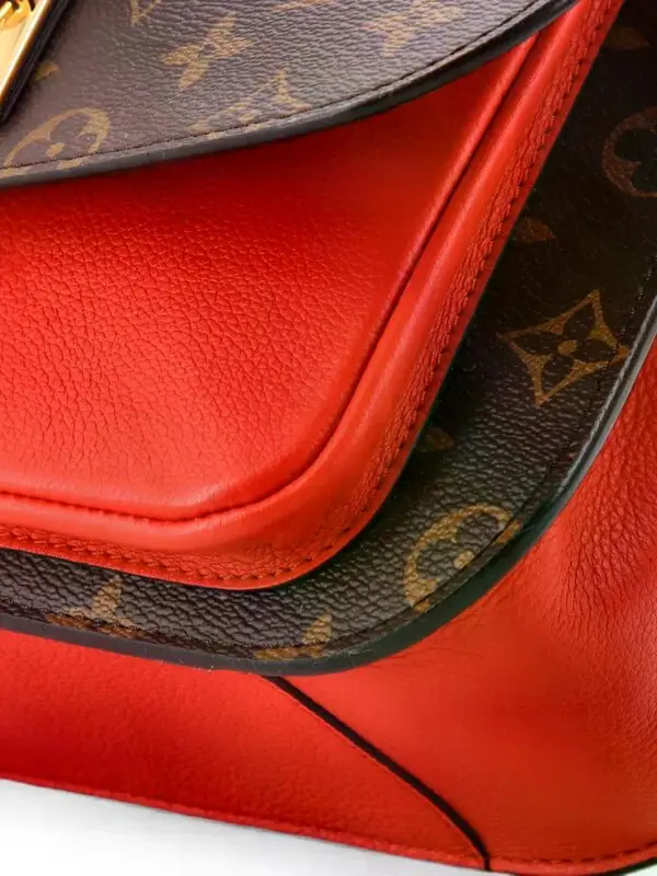 LOUIS VUITTON Monogram Canvas Leather Satchel Handbag - Red