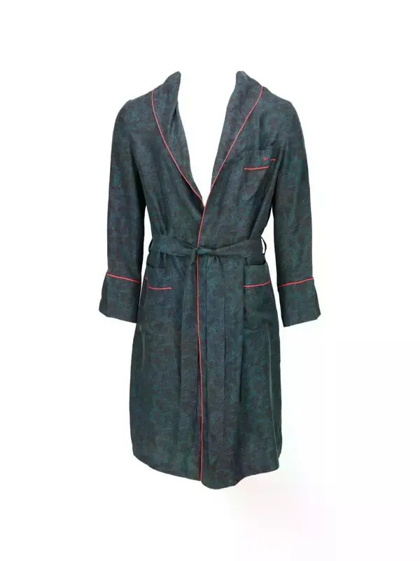 Isaia Paisley-print Piped-trim Robe - Blue