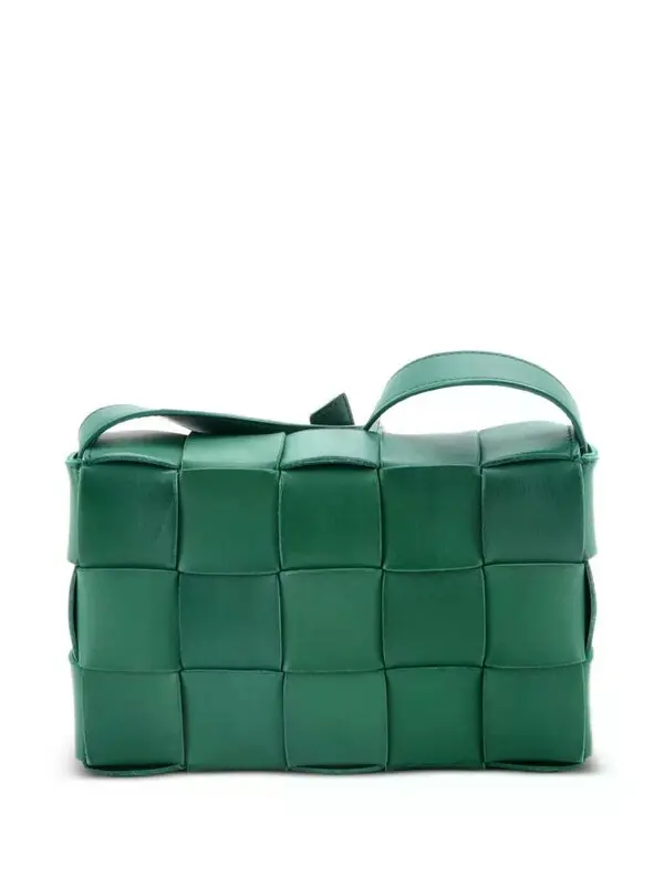 Bottega Veneta Cassette Maxi Intrecciato Leather Crossbody Bag - Green