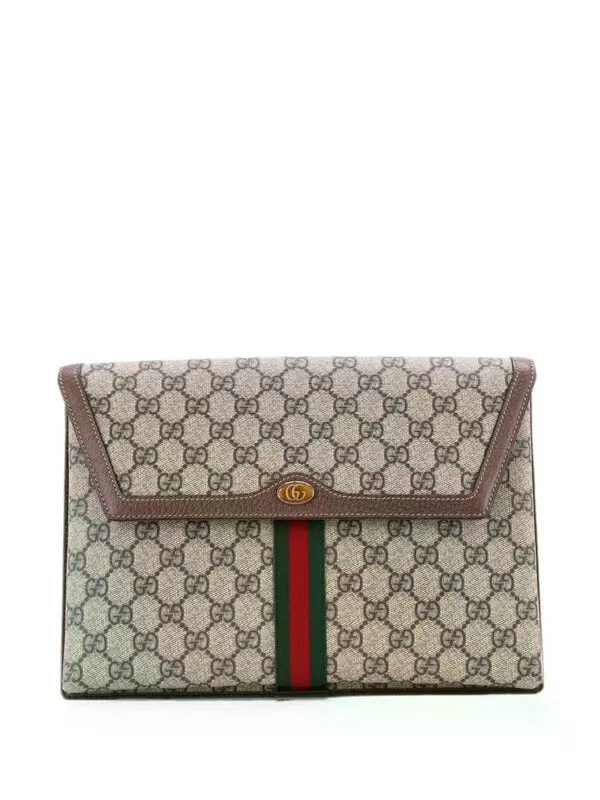 Gucci Ophidia Gg Coated Canvas Large Clutch Bag - Brown