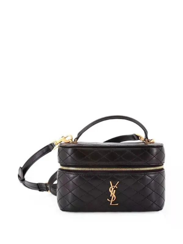 Saint Laurent Gaby Zip Around Vanity Bag Quilted Leather Mini Satchel - Black