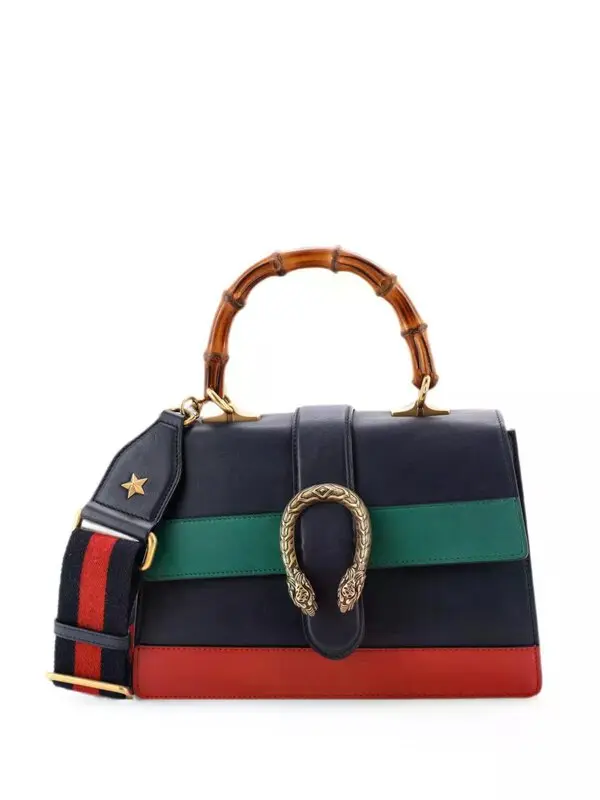 Gucci Dionysus Bamboo Top Handle Bag Colorblock Leather Medium Satchel - Blue