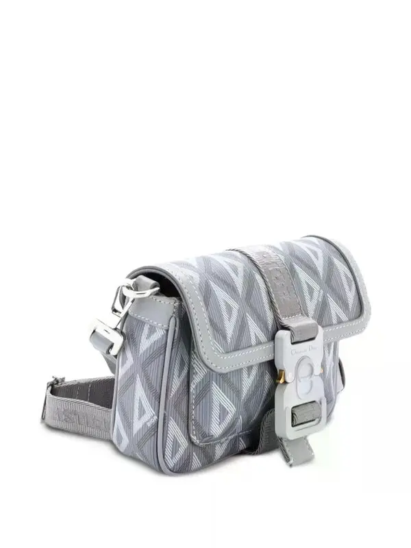 Dior Hit The Road Flap Cd Diamond Coated Canvas And Leather Mini Crossbody Bag - Grey
