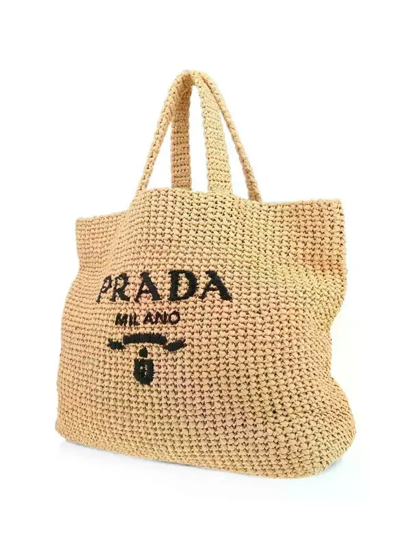 Prada Raffia Tote Bag With Embroidered Logo