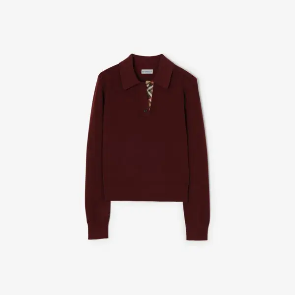 Burberry Long-sleeve Wool Polo Shirt - Grape Purple