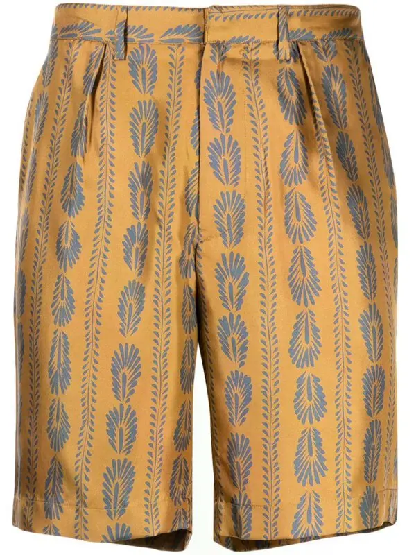 Bally Feather-pattern Silk Bermuda Shorts