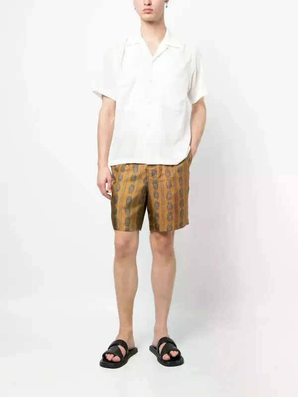 Bally Feather-pattern Silk Bermuda Shorts