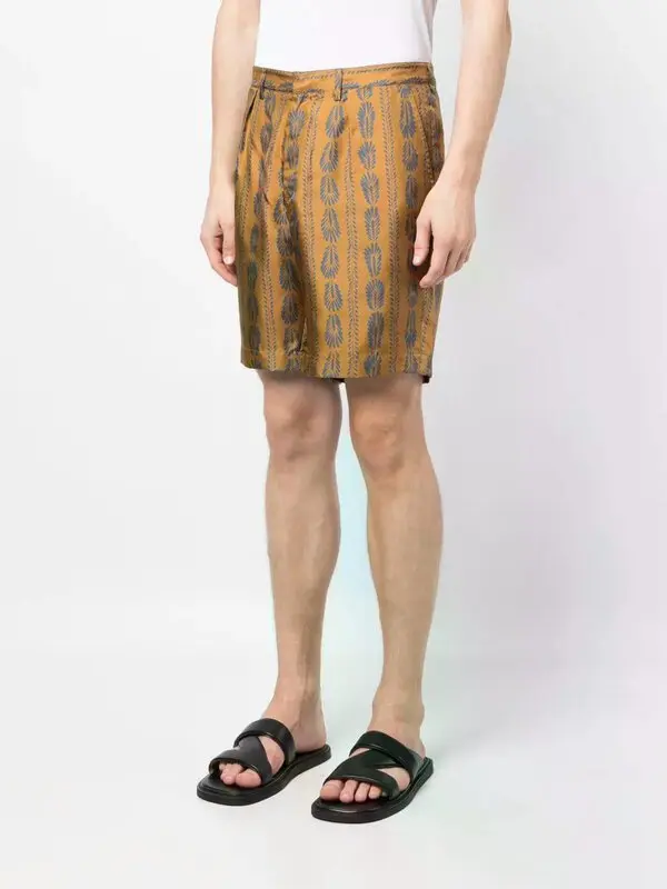 Bally Feather-pattern Silk Bermuda Shorts