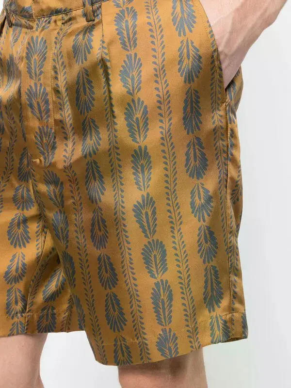 Bally Feather-pattern Silk Bermuda Shorts